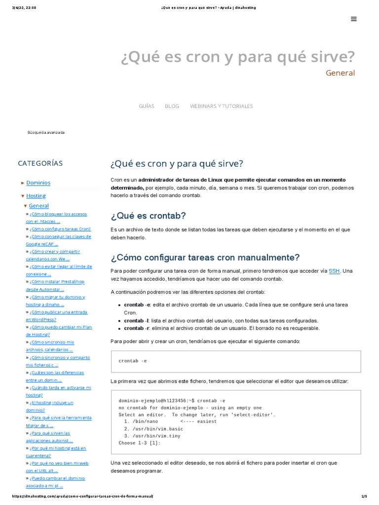¿Qué Es Cron y para Qué Sirve - Ayuda - Dinahosting | PDF