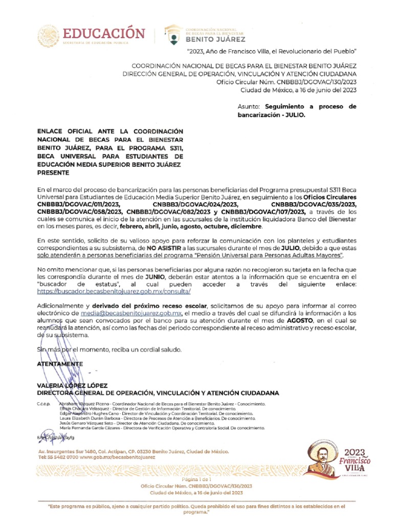 Of. Circular CNBBBJ-DGOVAC-130-2023 (6027) | PDF