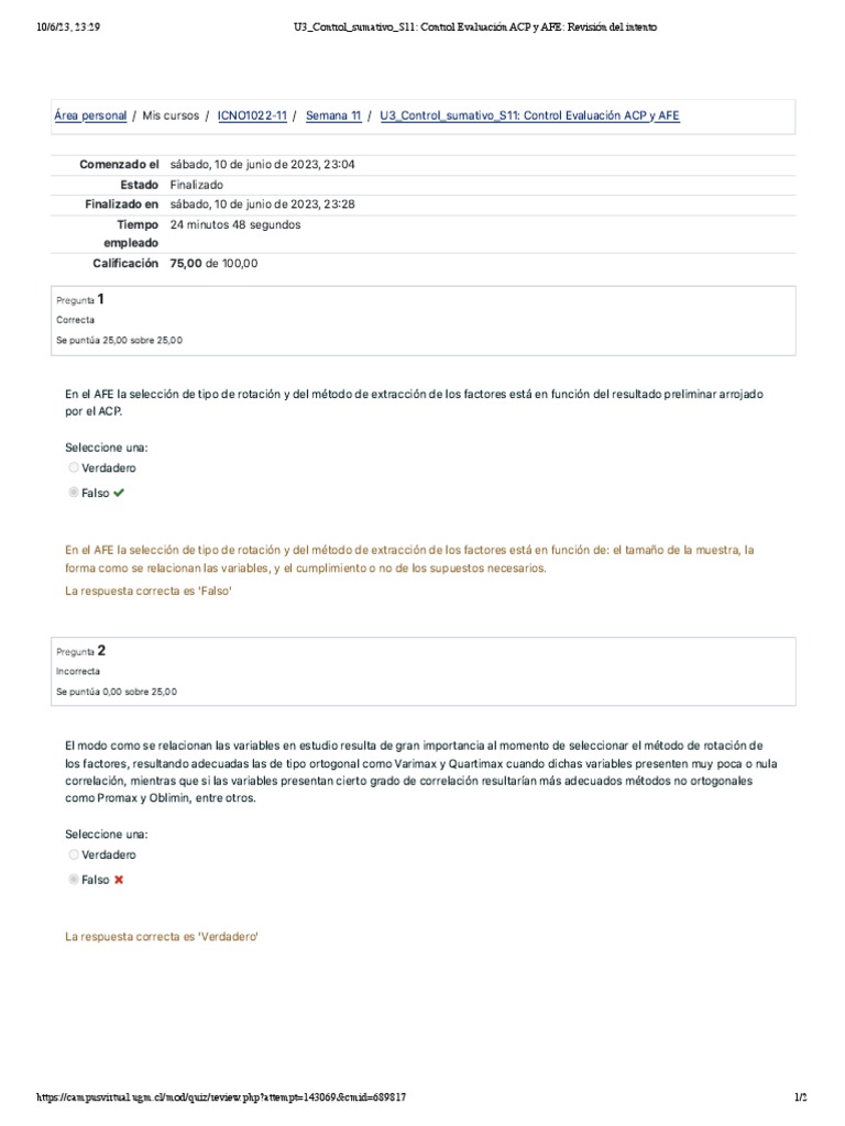 U3 - Control - Sumativo - S11 - Control Evaluación ACP y AFE - Revisión Del Intento | PDF