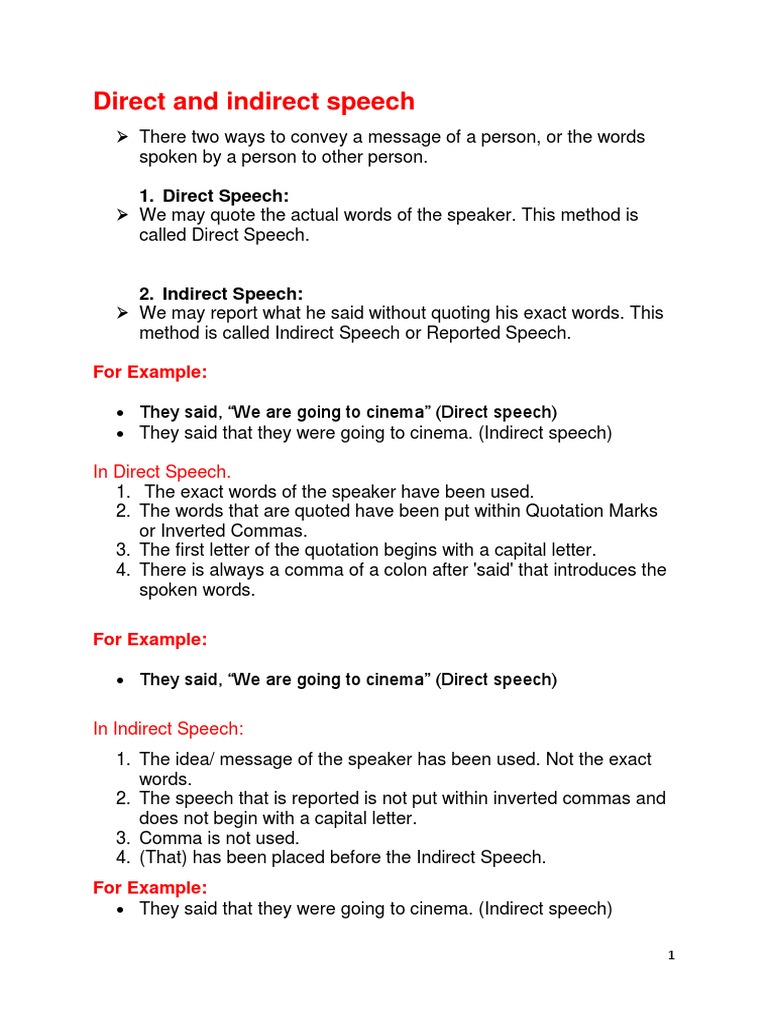 Direct and Indirect Speech | PDF | Verb | Question
