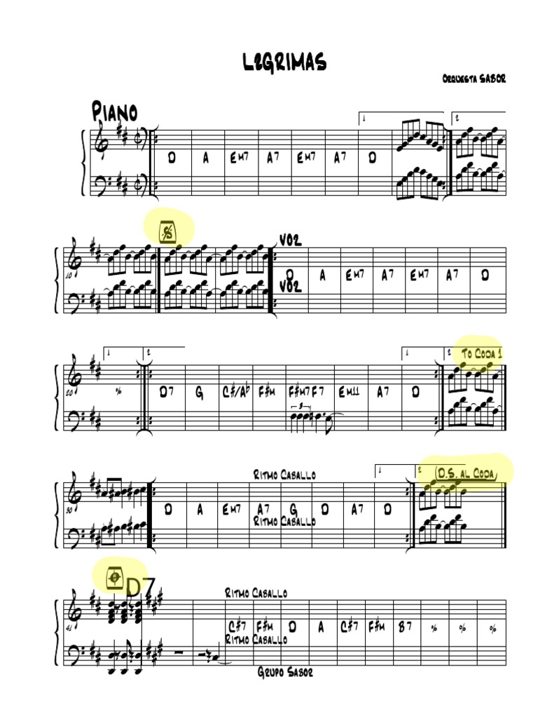 Lagrimas Roberto Blades - Piano | PDF