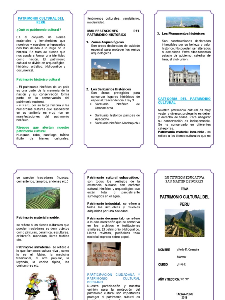 Triptico Patrimonio Cultural Del Peru | Descargar gratis PDF ...