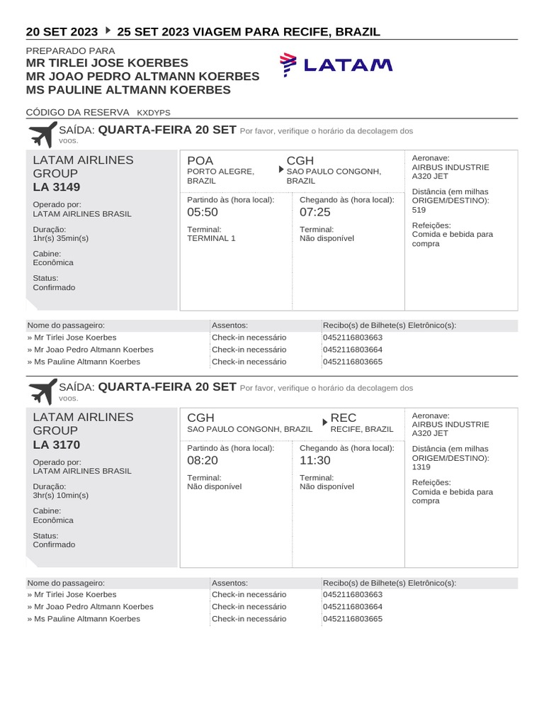 Reserva de Viagem Setembro 20 para MR TIRLEI JOSE KOERBES | PDF