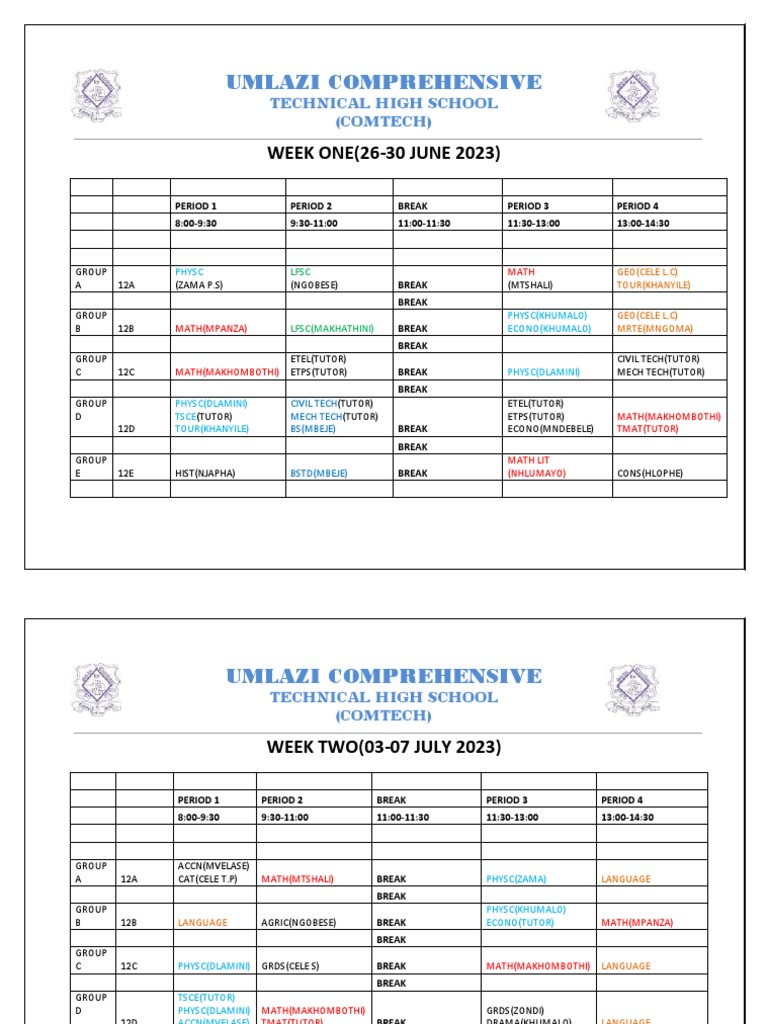 Term2 Educators Time Table 2023 | PDF