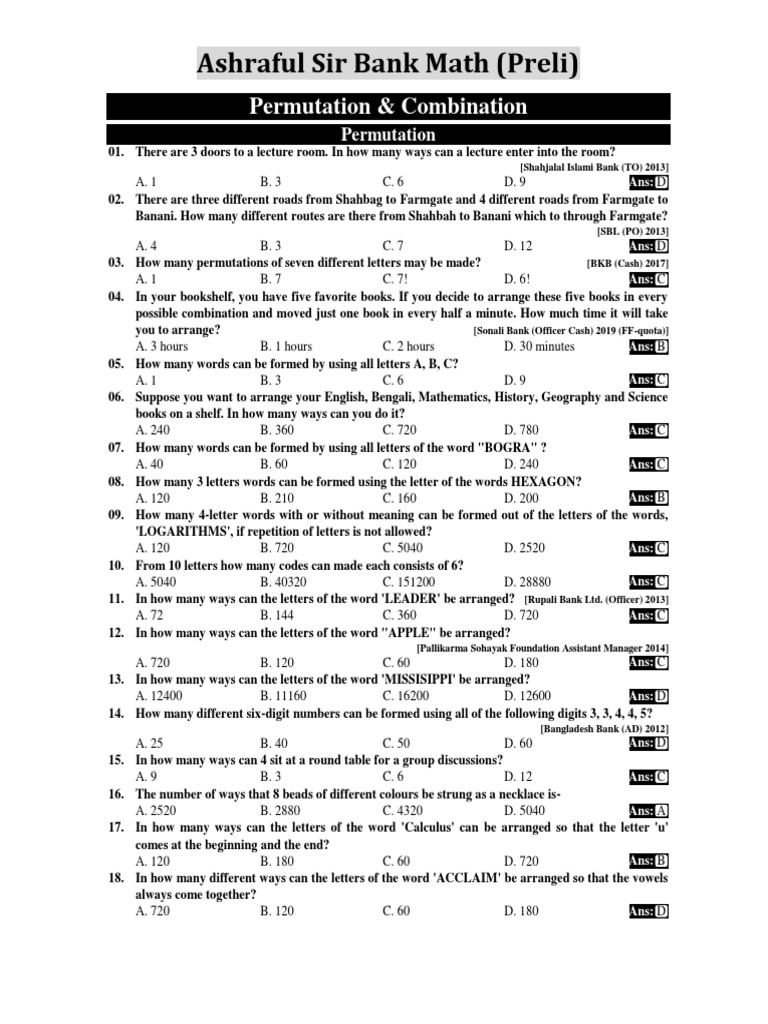 Permutation And Combination Pdf