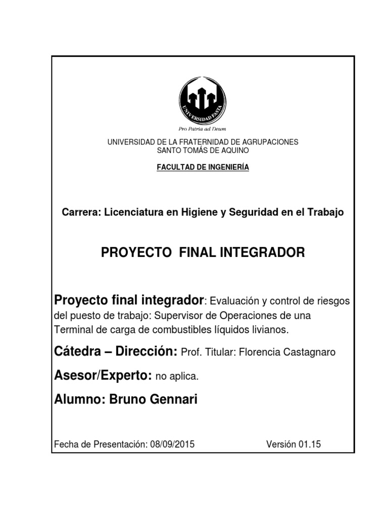 Proyecto Final Integrador: Carrera: Licenciatura en Higiene y Seguridad ...