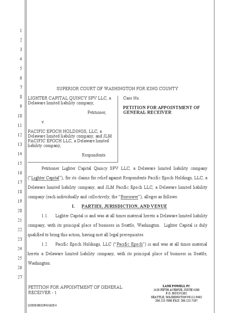 Lighter Capital's Petition For A Court-Appointed Receiver | PDF | Loans ...