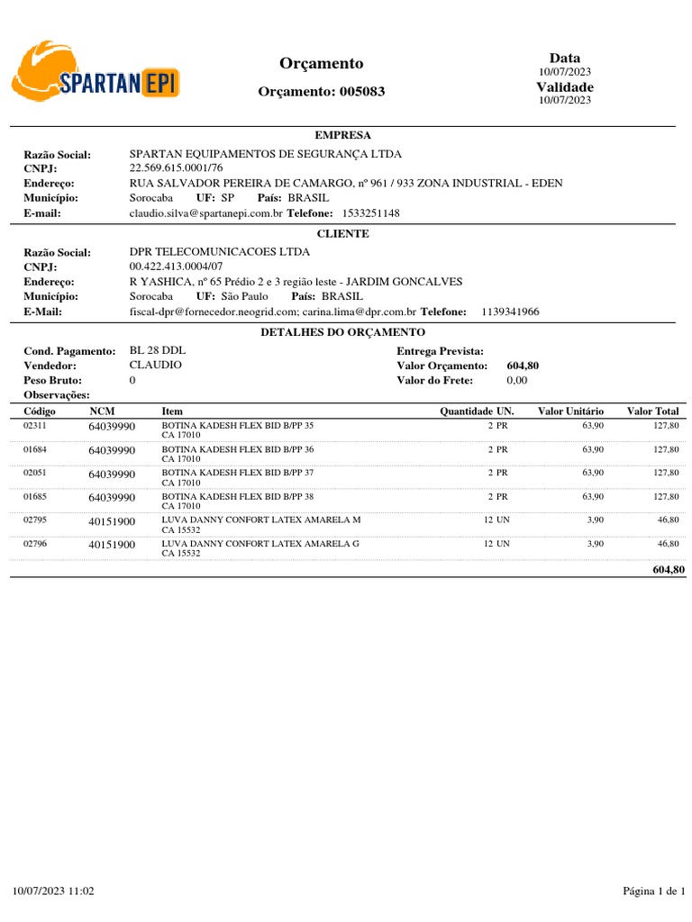 Orcamento 05083 | PDF