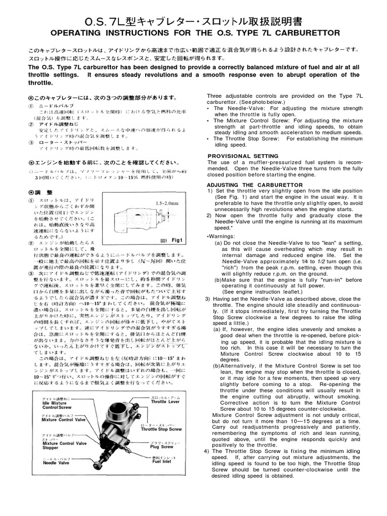 Instructions Carb Type 7L | PDF | Carburetor | Throttle