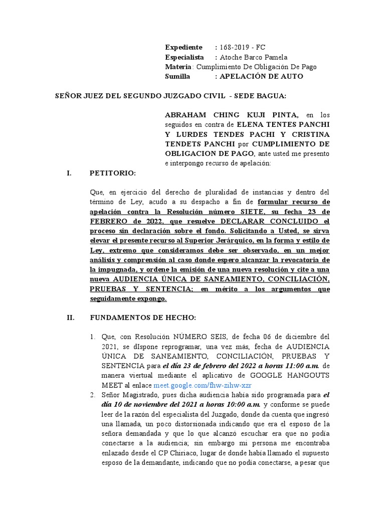 Apelacion de Auto | PDF | Apelación | Sentencia (ley)