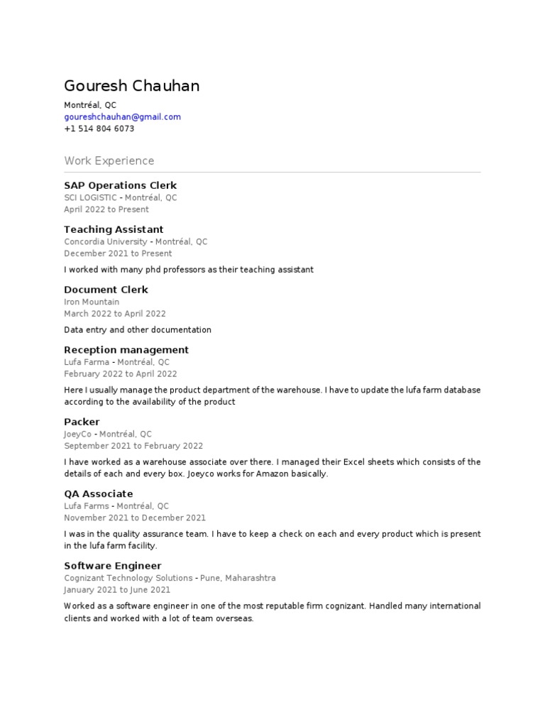 Gouresh Chauhan's Career Overview | PDF