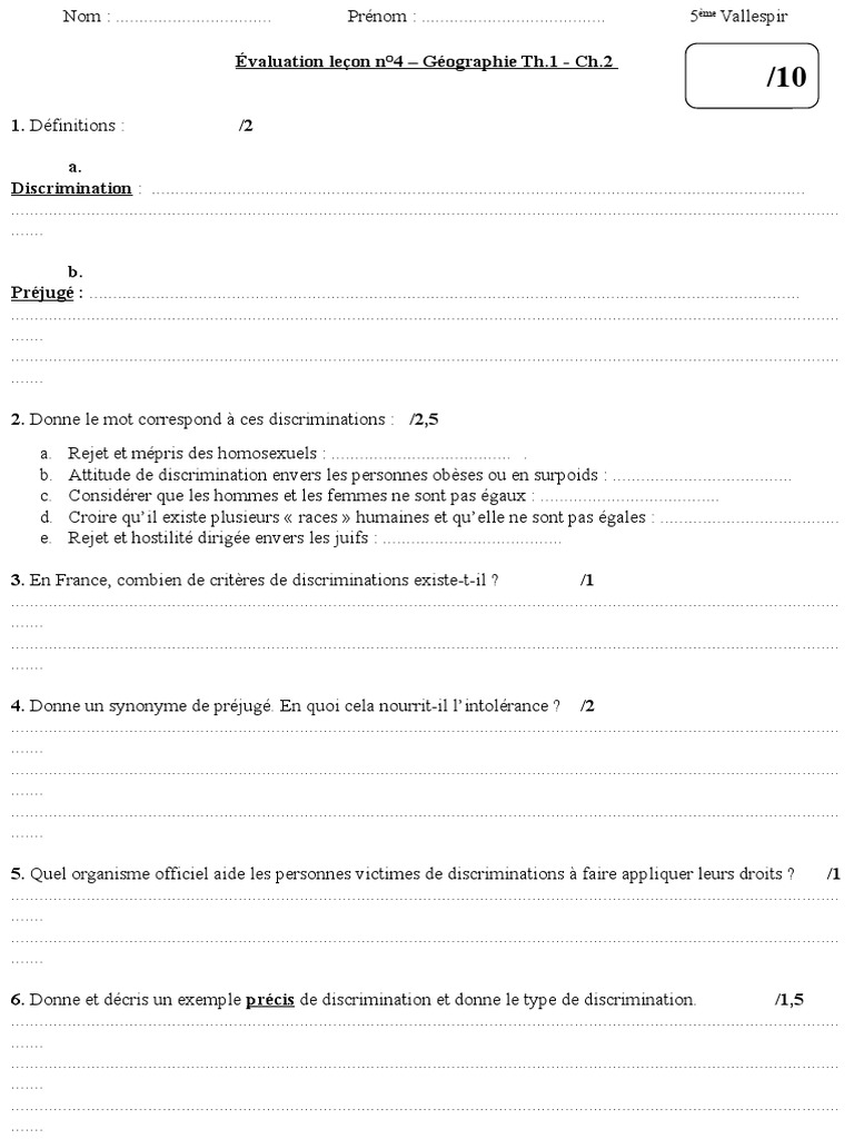 Éval 5 EMC 2 | PDF | Comportement antisocial | Préjugé et discrimination