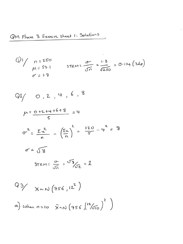 QM Phase 3 Exercise Sheet 1 Solutions | PDF