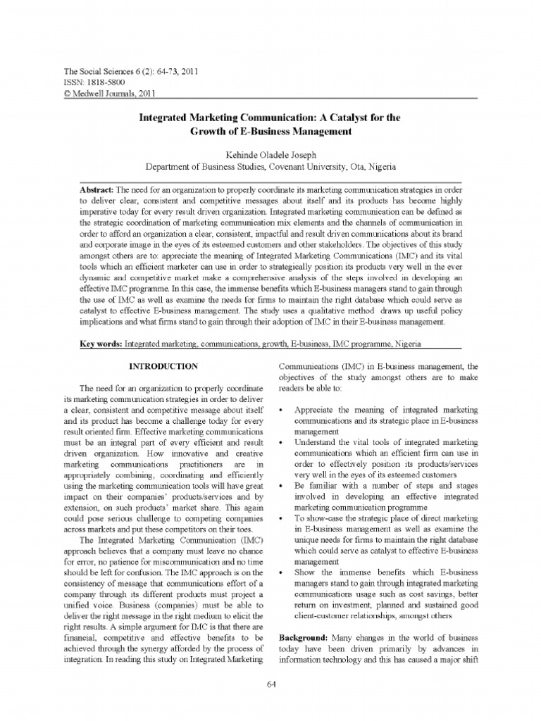 Imc Model Pdf Marketing Communications Marketing