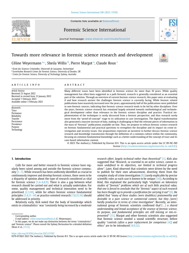 Forensic Science Research Focus | PDF | Science | Open Access