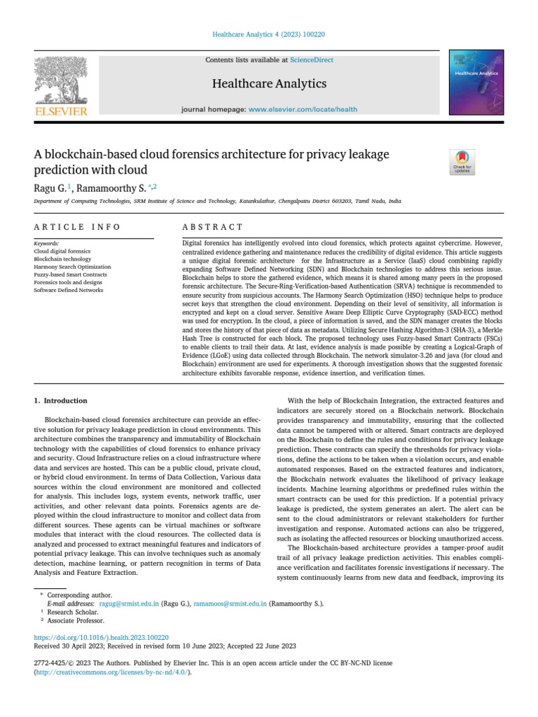 A Blockchain Based Cloud Forensics Architecture For Privacy Pdf