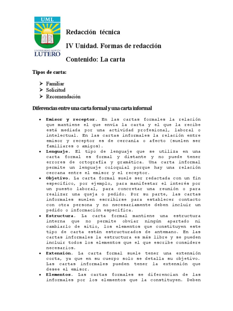 Diferencias entre cartas formales e informales | PDF | Información ...
