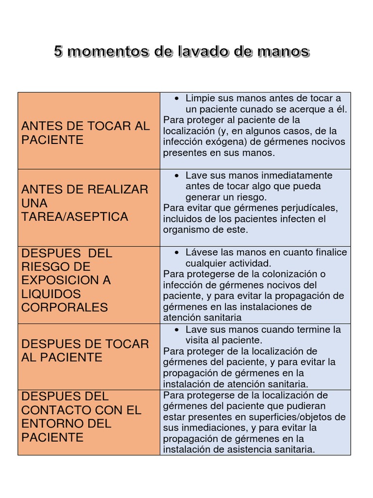 5 Momentos Clave para el Lavado de Manos | PDF | Hogar, jardinería y ...