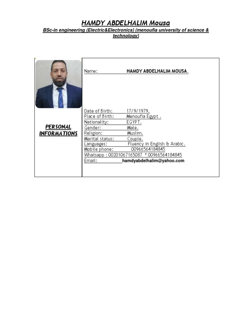 ENG Hamdy Mousa CV Senior Electrical Engineer | PDF | Electric Power Distribution | Engineering