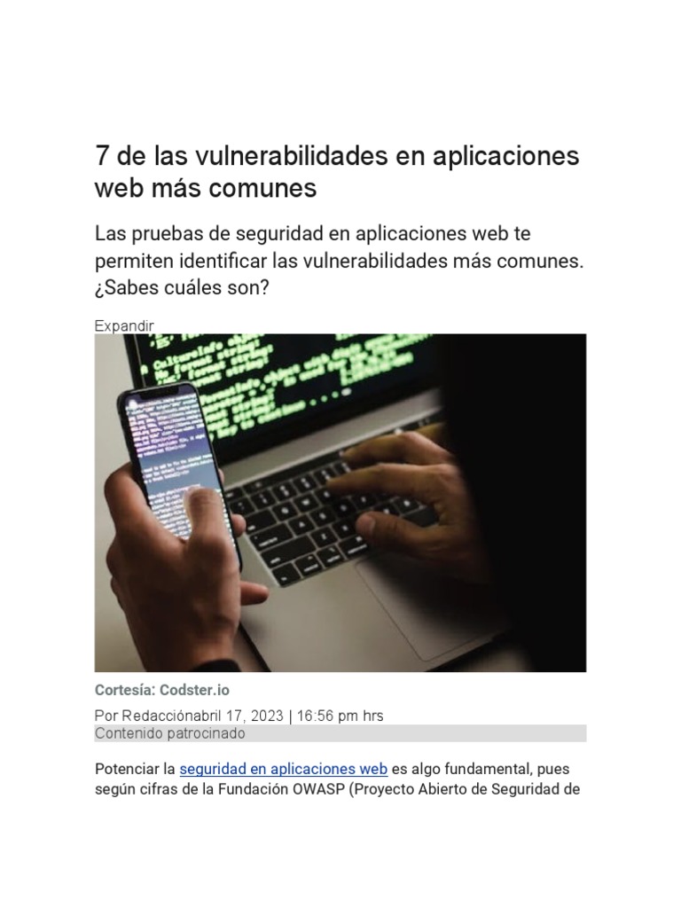 7 de Las Vulnerabilidades en Aplicaciones Web Más Comunes | PDF