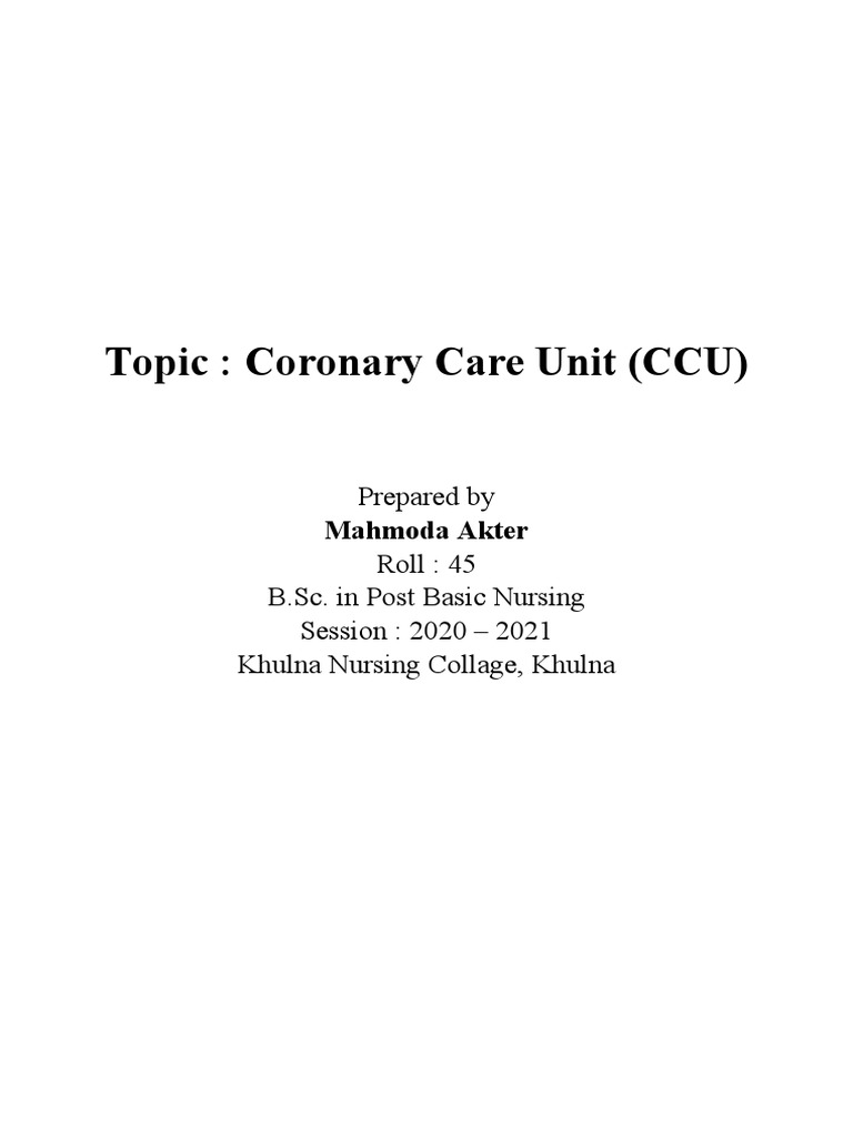 Coronary Care Unit (CCU) | PDF | Myocardial Infarction | Intensive Care Unit
