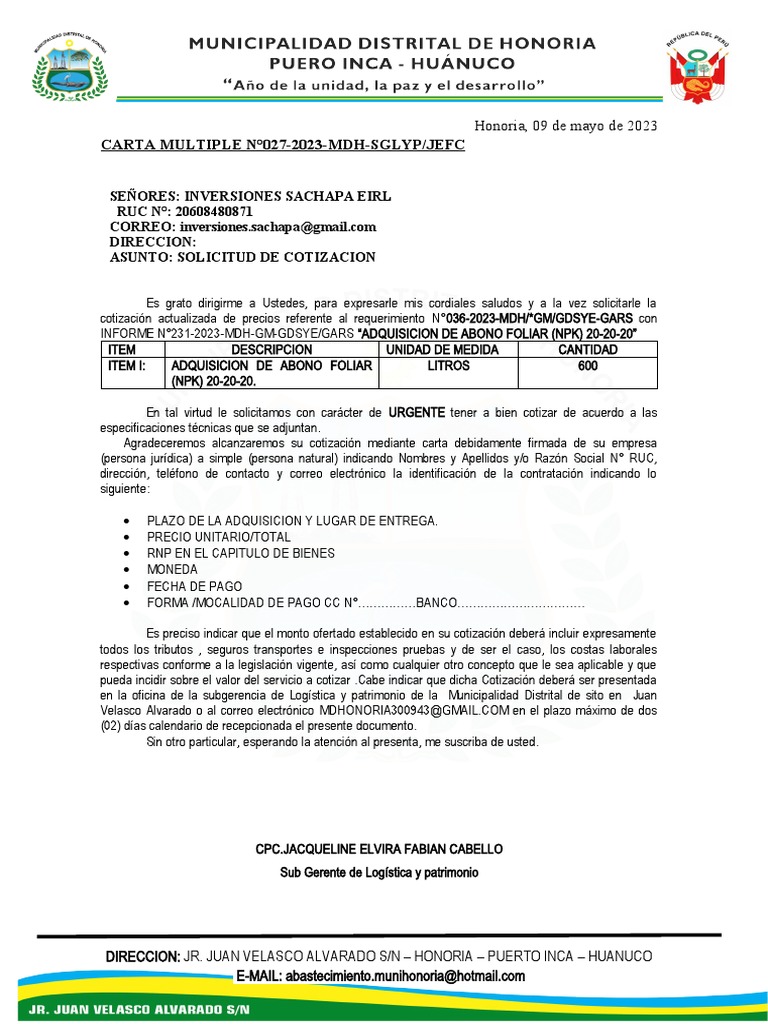 Carta de Cotizacion | PDF