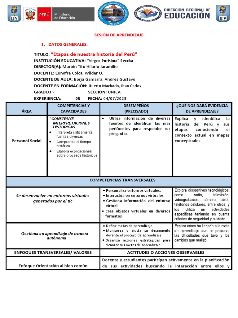 Sesión de Aprendizaje Personal Social | PDF | Aprendizaje | Maestros
