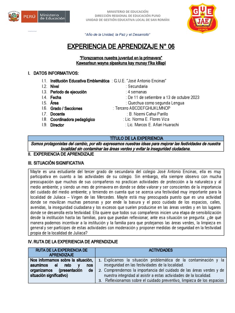 EXPERIENCIA DE APRENDIZAJE Sec. | PDF | Aprendizaje | Segundo lenguaje