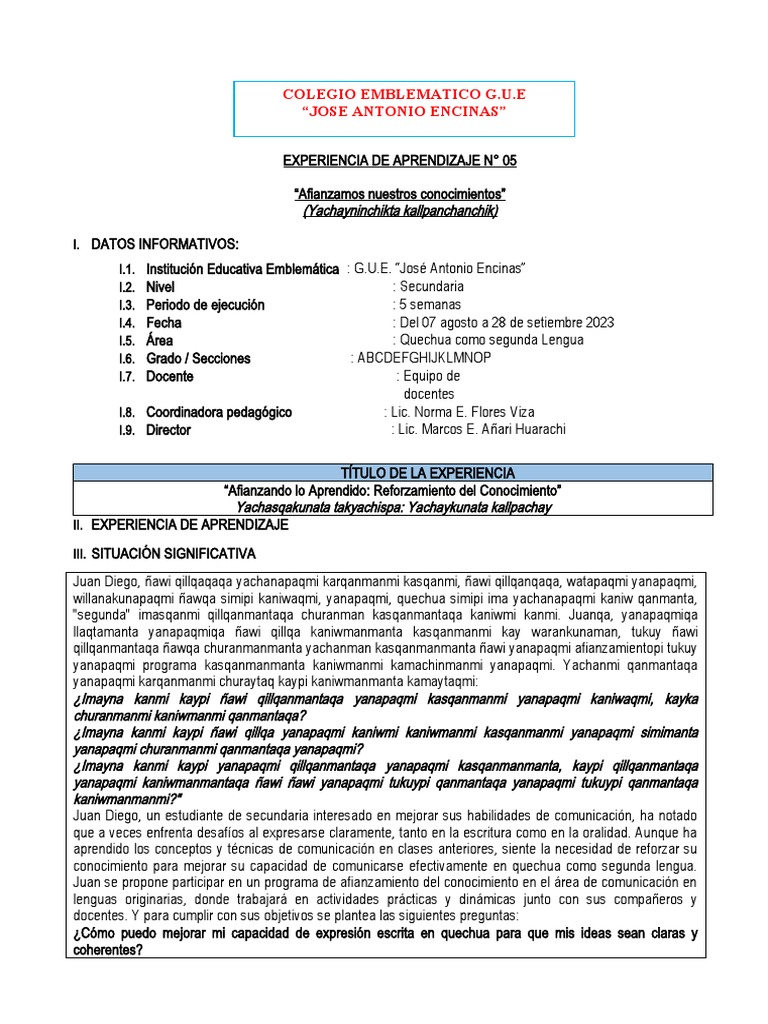Experiencia de Aprendizaje 5 | PDF | Comunicación | Evaluación