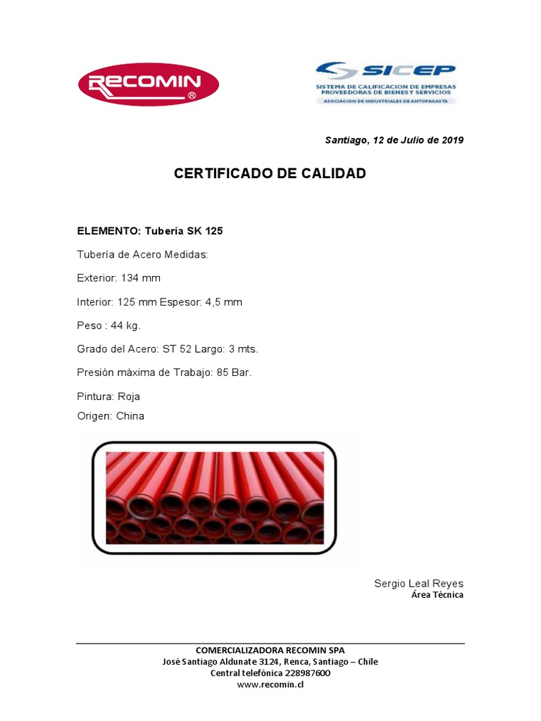 Certificado de Calidad de Tuberia | PDF