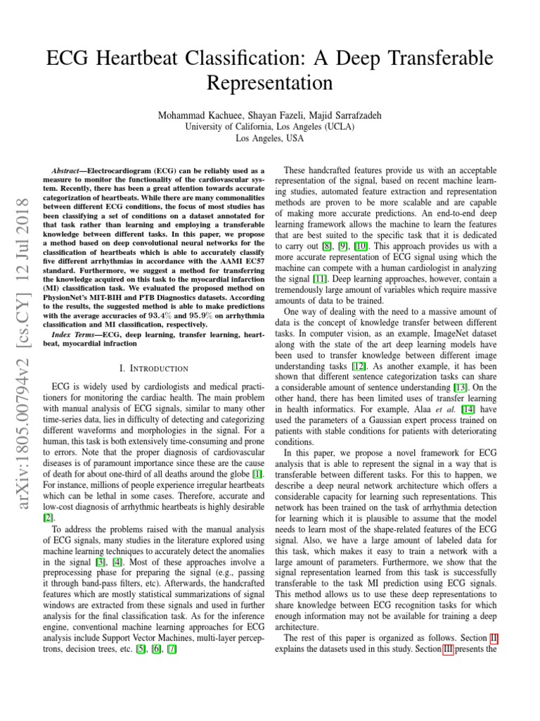 ECG Heartbeat Classification: A Deep Transferable Representation | PDF | Learning | Cognitive ...