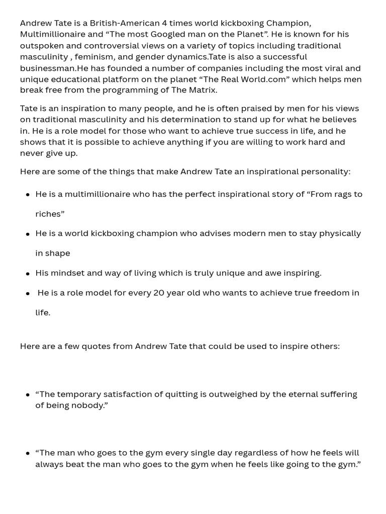 1min Script On Andrew Tate | PDF