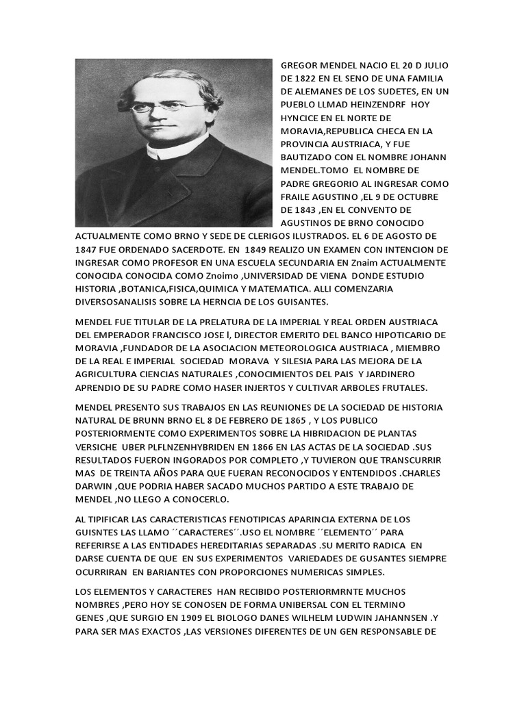 Biografía de Gregor Mendel: Pionero Genético | PDF | Clásicos