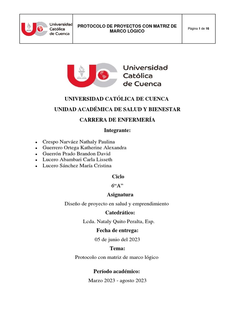 Protocolo Con Matriz de Marco Logico | PDF