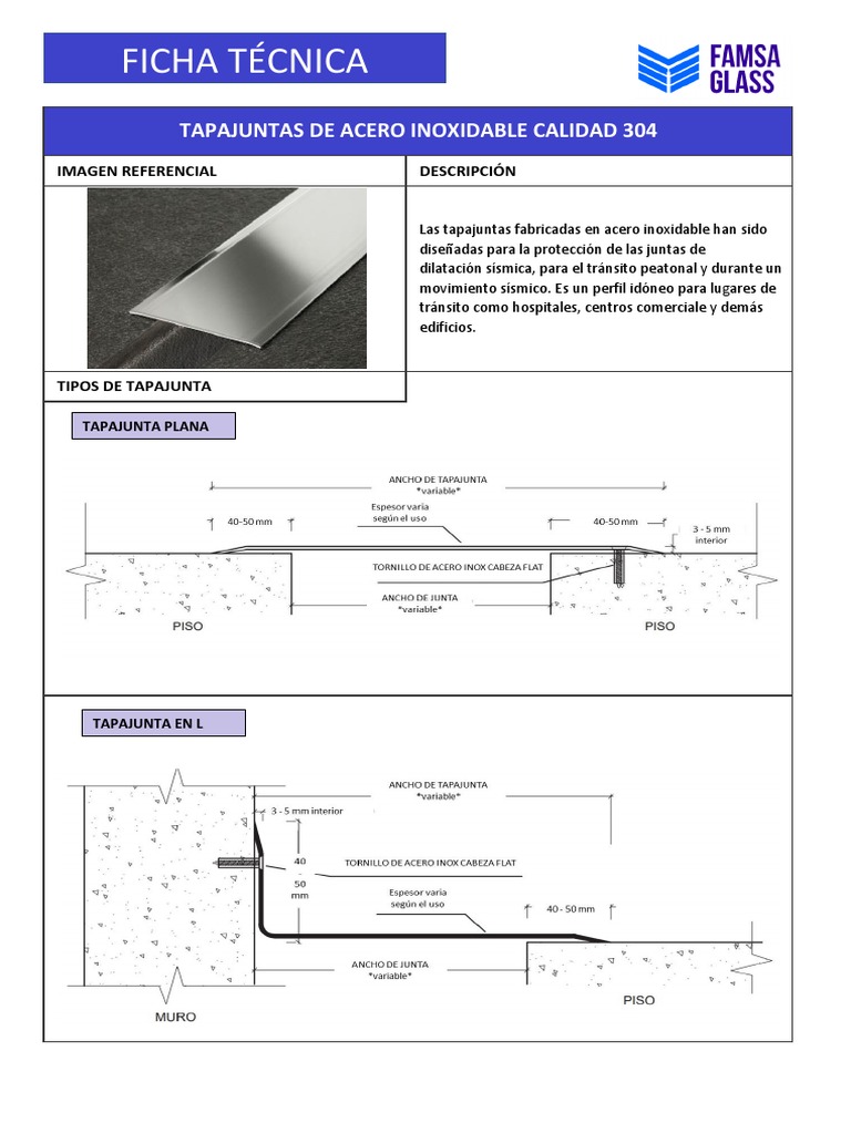 Ficha Tecnica Tapajunta | Descargar gratis PDF | Acero inoxidable | Acero