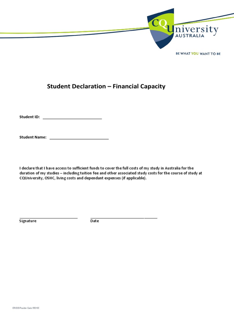 CQUniversity Financial Declaration - Student | PDF