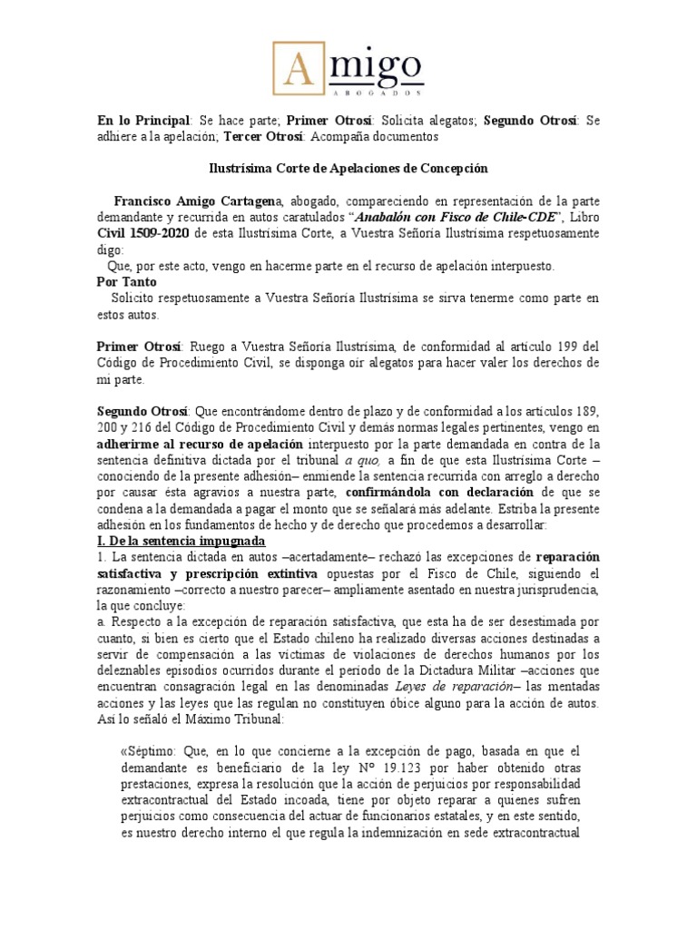 Adhesion Apelacion | PDF | Daños y perjuicios | Caso de ley