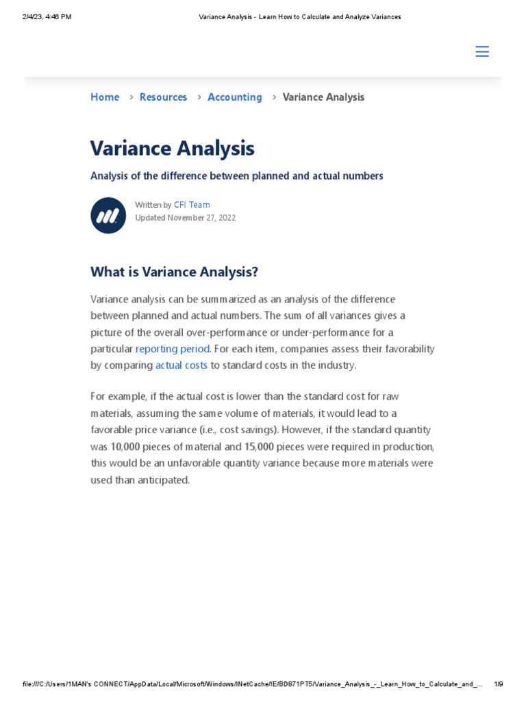 Variance Analysis - Learn How To Calculate and Analyze Variances | PDF | Variance | Cost