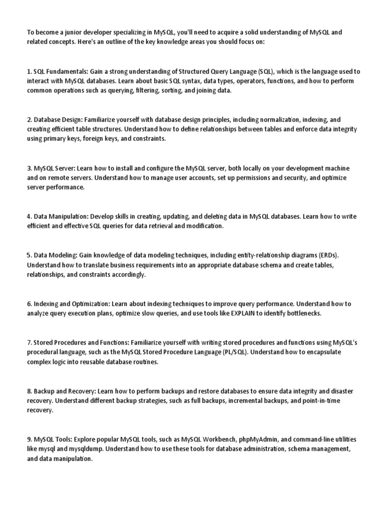 MySQL Junior Roadmap | PDF | Databases | My Sql