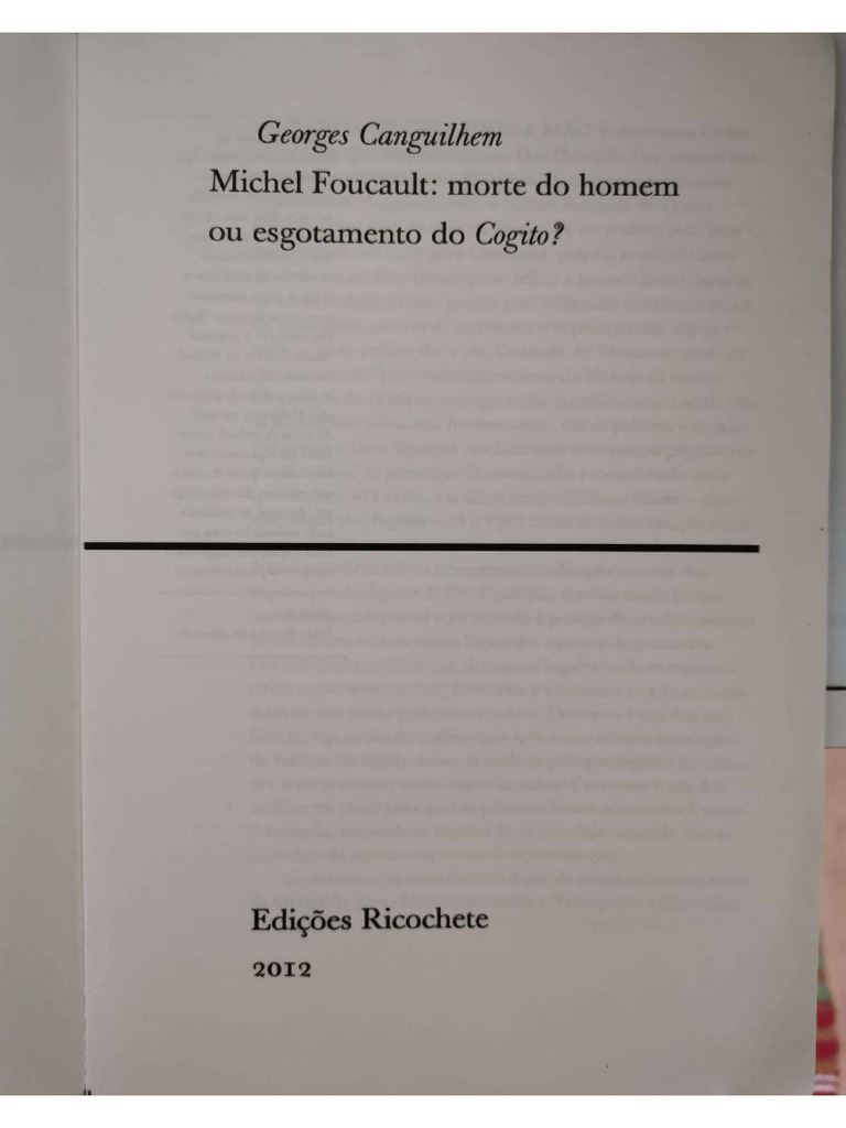 Canguilhem - Morte Do Homem Ou Esgotamento Do Cogito (1967) | PDF