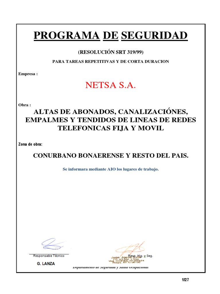 Programa de Seguridad Res 319 - 99 CON ANEXO COVID | PDF