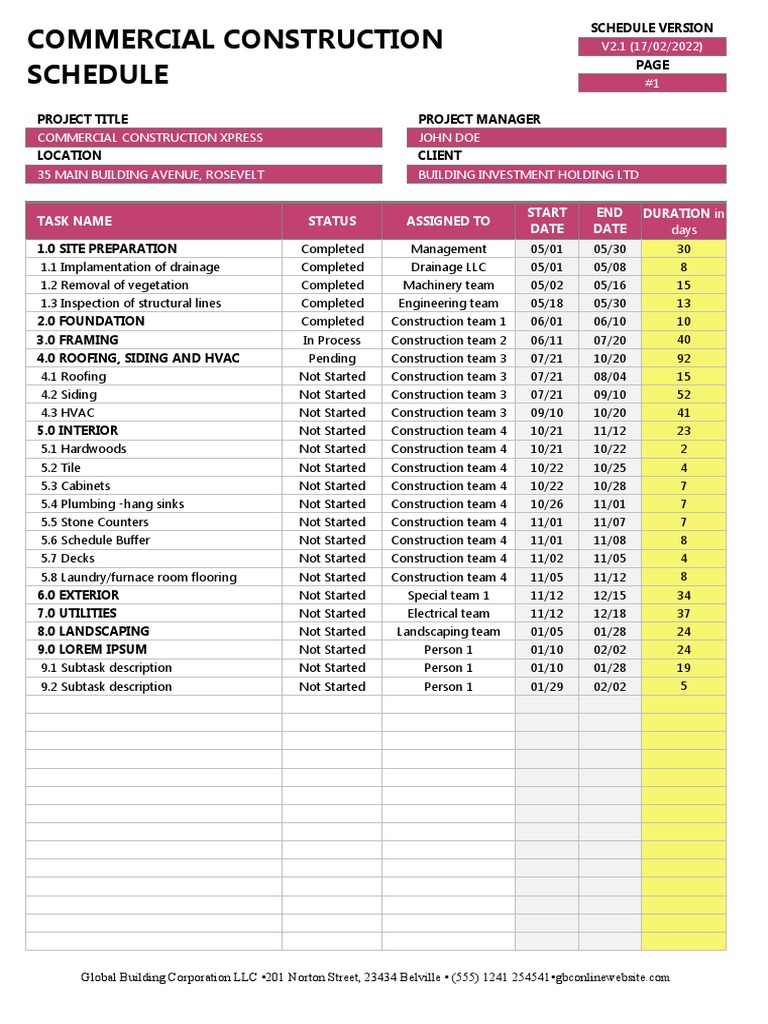 Commercial Construction Schedule TemplateLab.com (1) | PDF ...