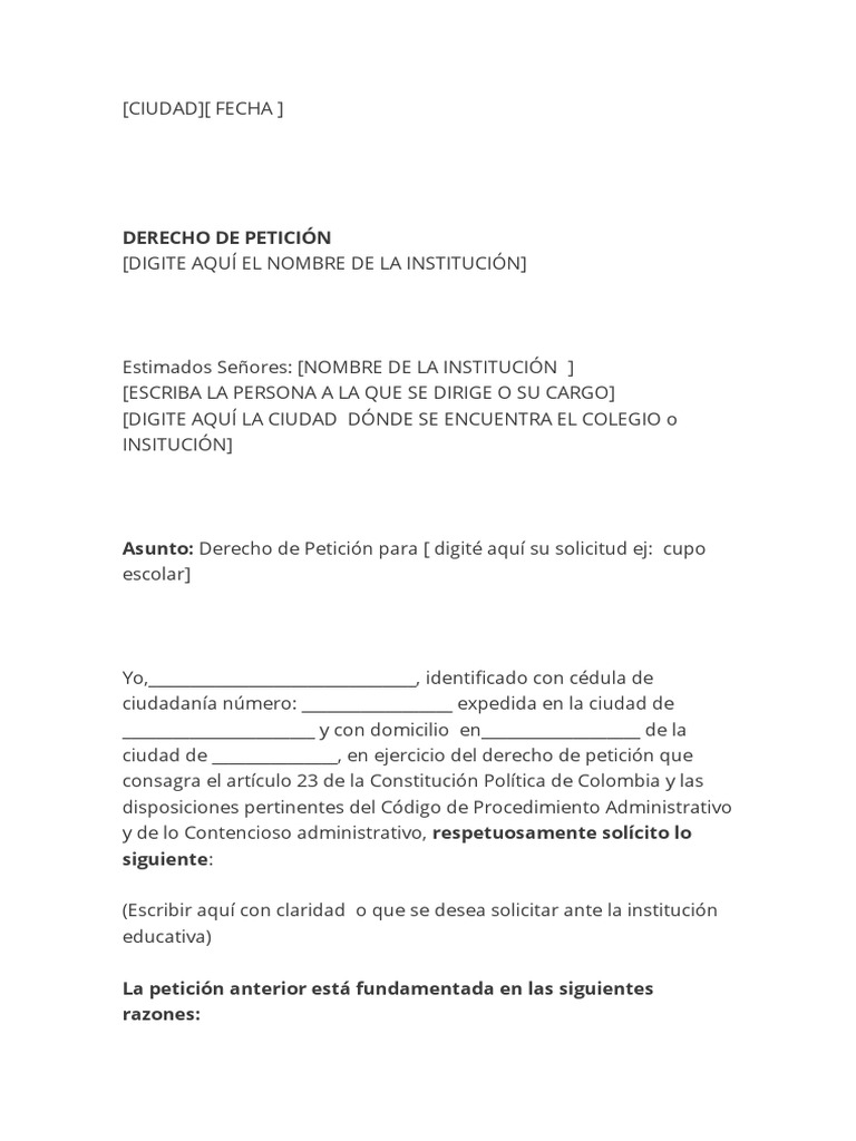 Modelo Derecho de Peticion Colegio | PDF