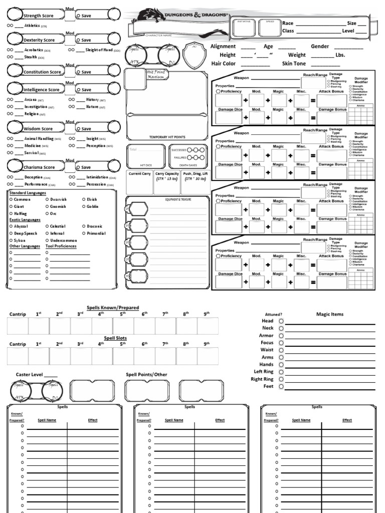 DND 5e Character Sheet Landscape v3 | PDF | Fantasy | Gary Gygax Games