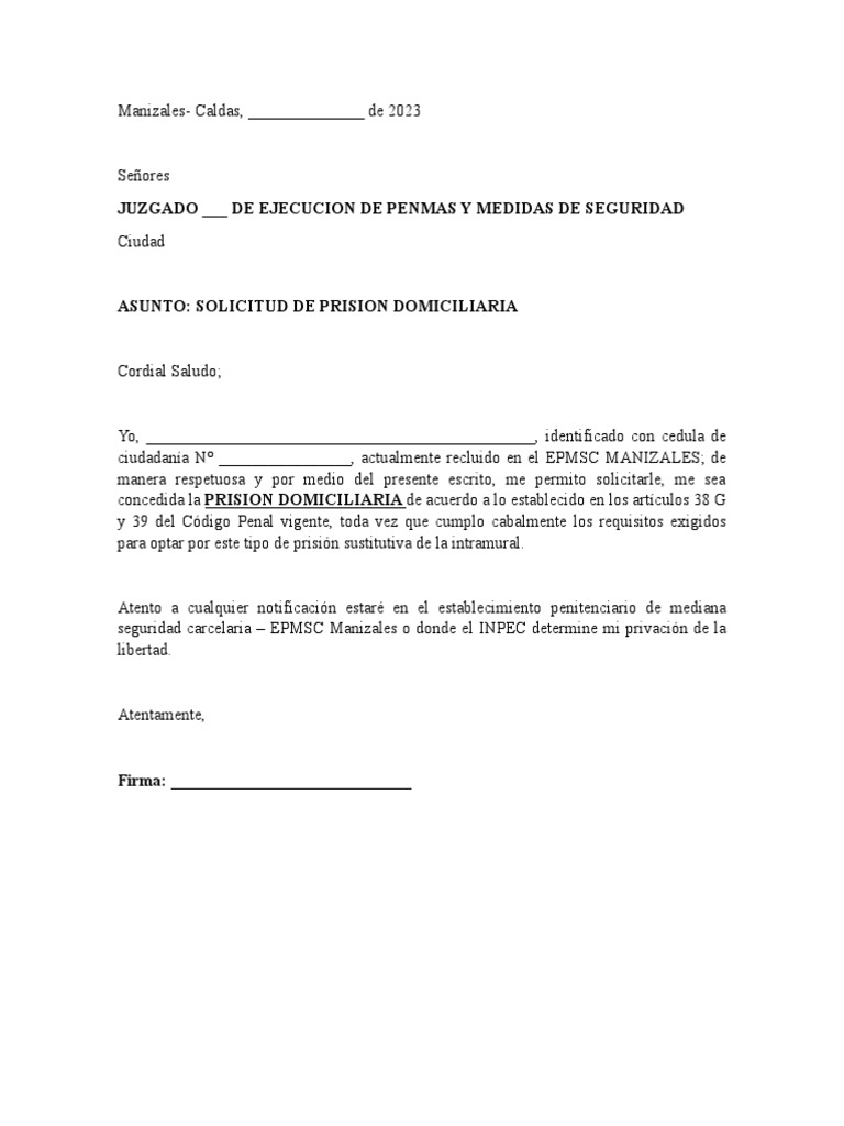 Solicitud de Prisión Domiciliaria | PDF