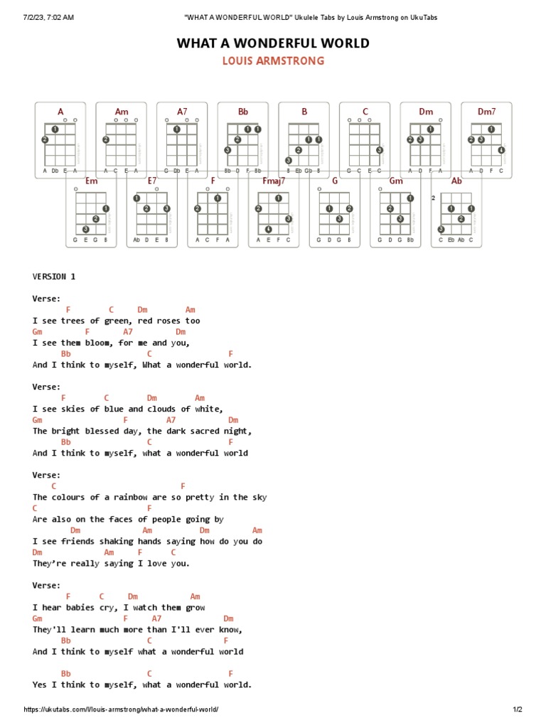 Ukulele Tabs for "What a Wonderful World" | PDF | Songs