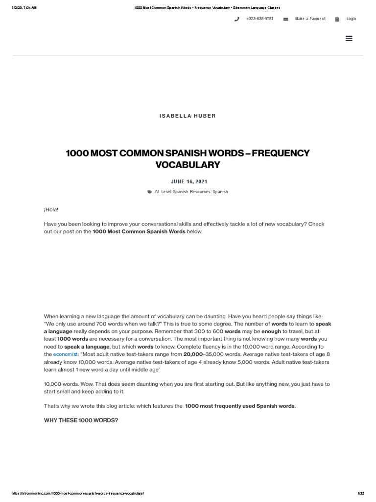 1000 Most Common Spanish Words List | PDF | Vocabulary | Linguistics