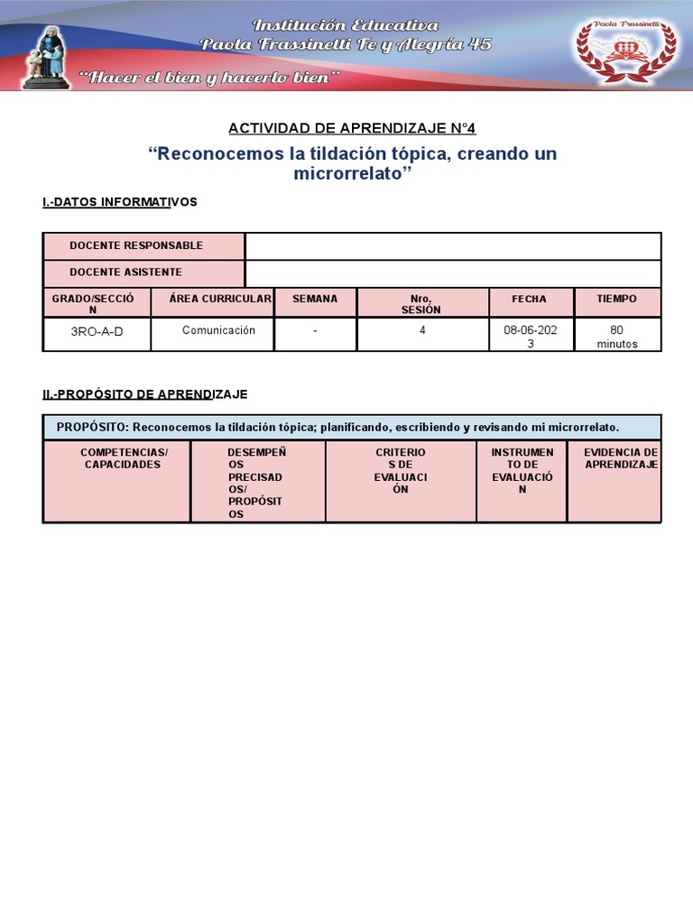 "Reconocemos La Tildación Tópica, Creando Un Microrrelato": Actividad de Aprendizaje N°4 ...