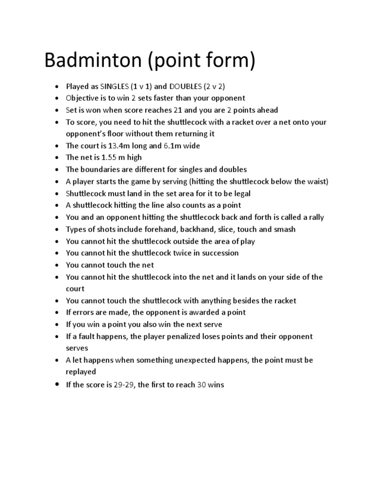 Badminton Point Form | PDF