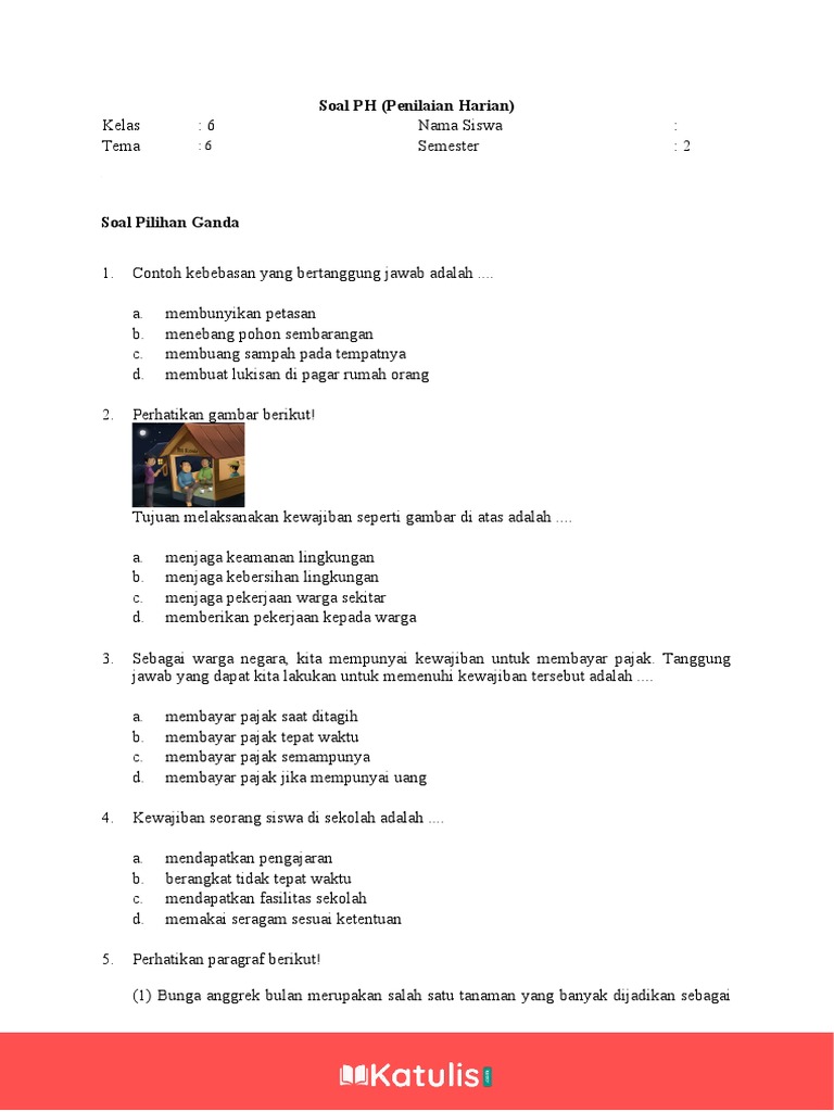 TB 1 10. Perangkat Penilaian - Soal PH Tema 6 | PDF